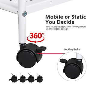 Yaheetech 3 Tier Durable Metal Multi-Purpose Rolling Utility Cart, Rolling Storage Craft Cart Kitchen Cart with Handle and Locking Wheels for for Office Bathroom Kitchen Laundry, White