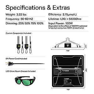 VIVOSUN VS1000 LED Grow Light with Samsung LM301 Diodes & Sosen Driver Dimmable Lights Sunlike Full Spectrum for Indoor Plants Seedling Veg and Bloom Plant Grow Lamps for 2x2/3x3 Grow Tent