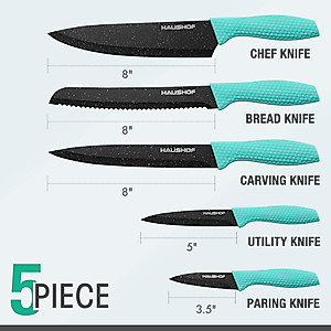 HAUSHOF Kitchen Knife Set, 5 PCS Knife Sets with Arcylic Block, Teflon Coated Green Knives Set for Kitchen, Premium Stainless Steel Knives Set with Ergonomic Handle, Great for Slicing, Dicing&Cutting