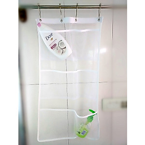 ALYER 6 Storage Pockets Hanging Mesh Shower Caddy,Space Saving Bathroom Accessories and Quick Dry Bath Organizer,White