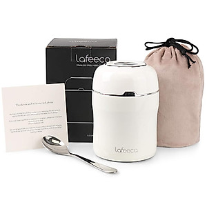 Lafeeca Thermos Food Jar Vacuum Insulated Lunch Box Leak Proof Storage Container 17 oz - White
