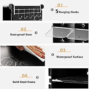 Tangkula 48 Pairs Shoe Rack Organizer, 12-Cube Shoe Storage Cabinet with Removable Shelf, 5 Hanging Hooks, DIY Shoe Shelves with Doors, 24 Tiers Free Standing Shoe Tower Rack for Entryway