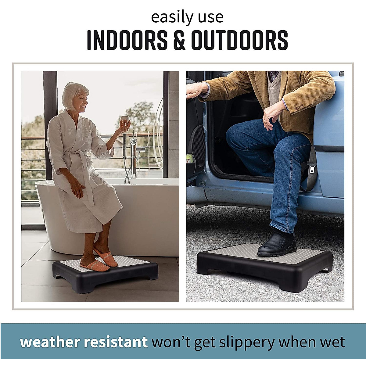 Indoor Outdoor Step Stool, 4” Portable Step Riser, Non-Slip Mobility Step Platform for Elderly & Disabled, Half Step for Stairs, Cars, Bed, Chair, Shower - Max Hold Up to 450 Lbs.