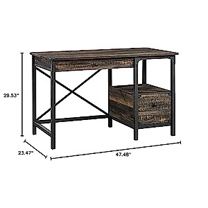 Sauder Steel River Desk, L: 47.48" x W: 23.47" x H: 29.53", Carbon Oak Finish