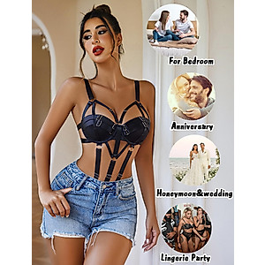 Avidlove Womens Lingerie Set Sexy Underwired Push Up One Piece Babydoll Teddy Lingerie Black Medium