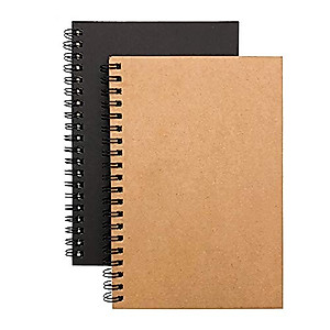 Soft Cover Spiral Notebook Journal 2-Pack, Blank Sketch Book Pad, Wirebound Memo Notepads Diary Notebook Planner with Unlined Paper, 100 Pages/ 50 Sheets, 7Inchx 4.75Inch (Brown and Black)