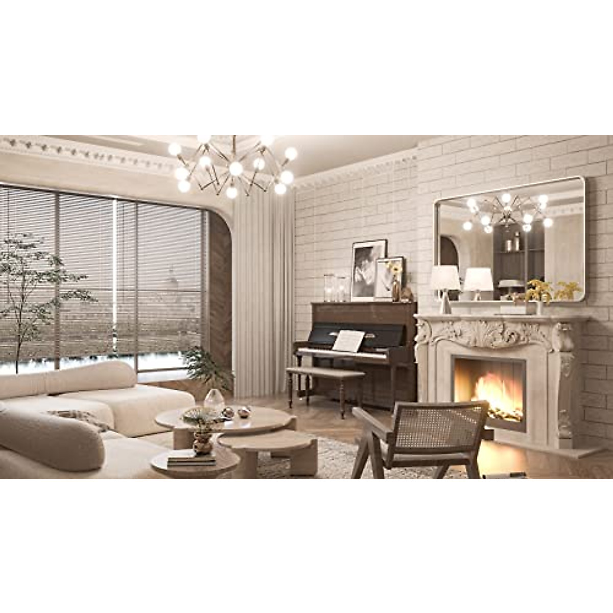 TokeShimi 40 x 30 Inch Brushed Silver Bathroom Mirror for Wall Brushed Brass Metal Rounded Corner Rectangle Mirror Metal Frame Deep Set Design Hangs Horizontal Or Vertical