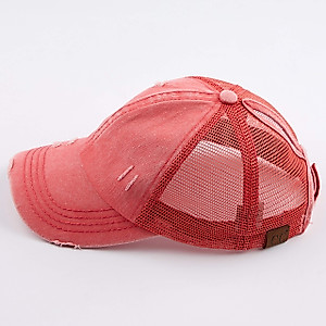 C.C Hatsandscarf Exclusives Washed Distressed Cotton Denim Ponytail Hat Adjustable Baseball Cap (BT-13)