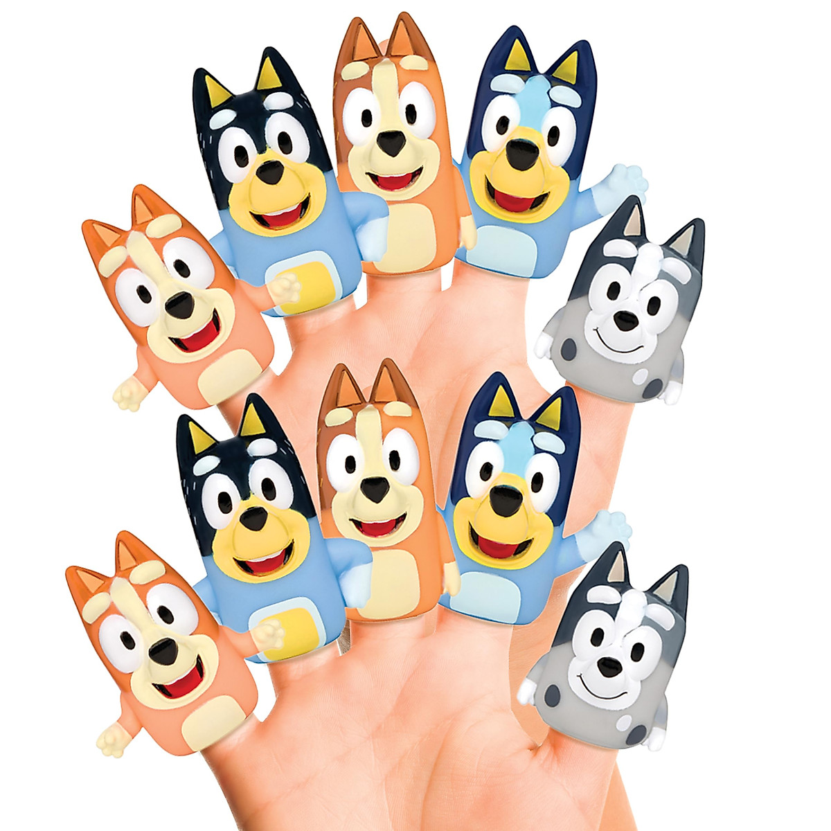 Bluey Bath Finger Puppets, 10 Pc - Party Favors, Educational, Bath Toys, Story Time, Beach Toys, Playtime, Stocking Stuffer