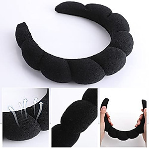 Spa Headband for Women, Makeup Headband Sponge Skincare Headband Soft Terry Cloth Fabric Hairband Hair Accessories for Washing Face, Makeup Removal, Shower, Skincare (Black)
