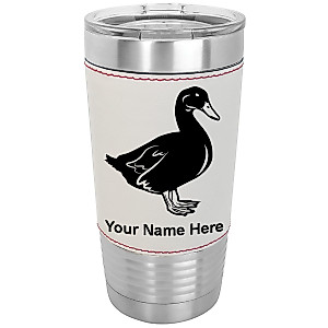 LaserGram 20oz Vacuum Insulated Tumbler Mug, Duck, Personalized Engraving Included (Faux Leather, Baseball Style)