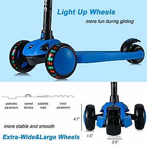 HISHINE Toddler 3 Wheel Scooter with Colorful Light Up Wheels,Adjustable Height,Learn to Steer,Kick Scooter Suit Kids Ages 3-5,Lightweight and Easy to Take