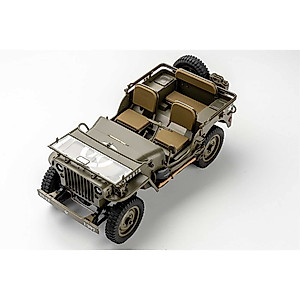 FMS Rochobby RC Car 112 1941 MB Scaler Willys Jeep Remote Control Crawler Military Truck 4x4 Offroad Vehicle with Transmitter Battery and Charger, Small, RC12001RTR Hunter Green