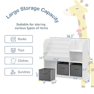 Jardin-Monde Kids Bookcase and Bookshelf. Toy Organizer Shelves with 3 Collapsible Fabric Drawers and Multi-Layer Bookshelf for Nursery, Bedroom and Playroom