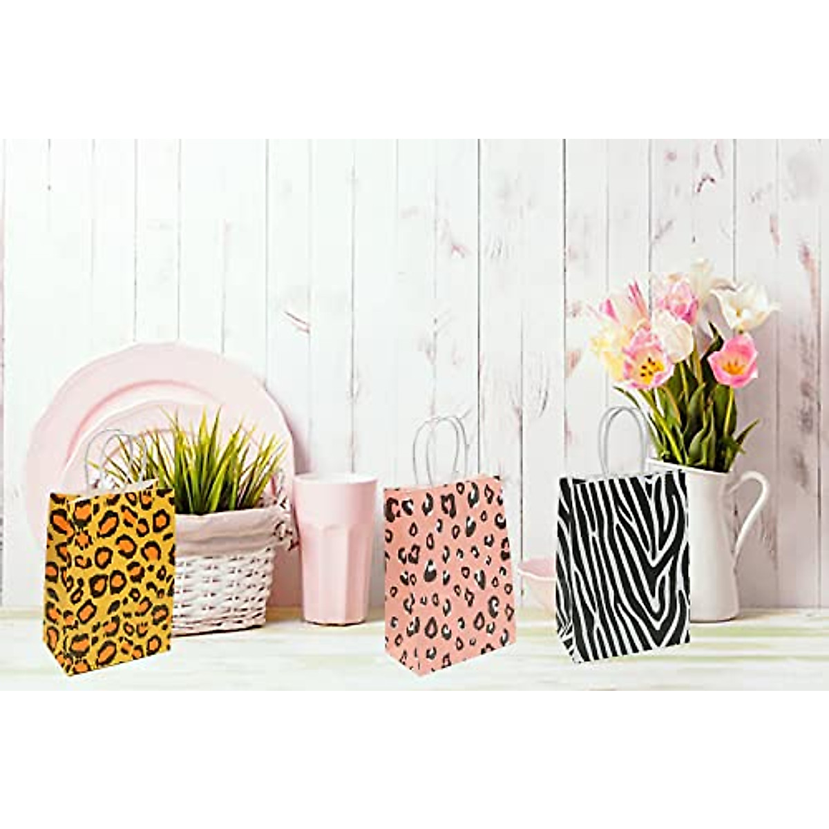 YYaaloa 30PCS Small Gift Bags with Handle Bulk 6 styles Animal Print Party Favor Paper Shopping Bags for Kids Birthday Xmas Party Supplies Retail Bags (animal Print 02, Small 30pcs)