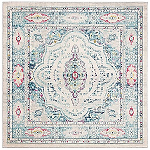 SAFAVIEH Madison Collection Area Rug - 8' x 10', Light Grey & Blue, Oriental Boho Chic Distressed Design, Non-Shedding & Easy Care, Ideal for High Traffic Areas in Living Room, Bedroom (MAD926F)