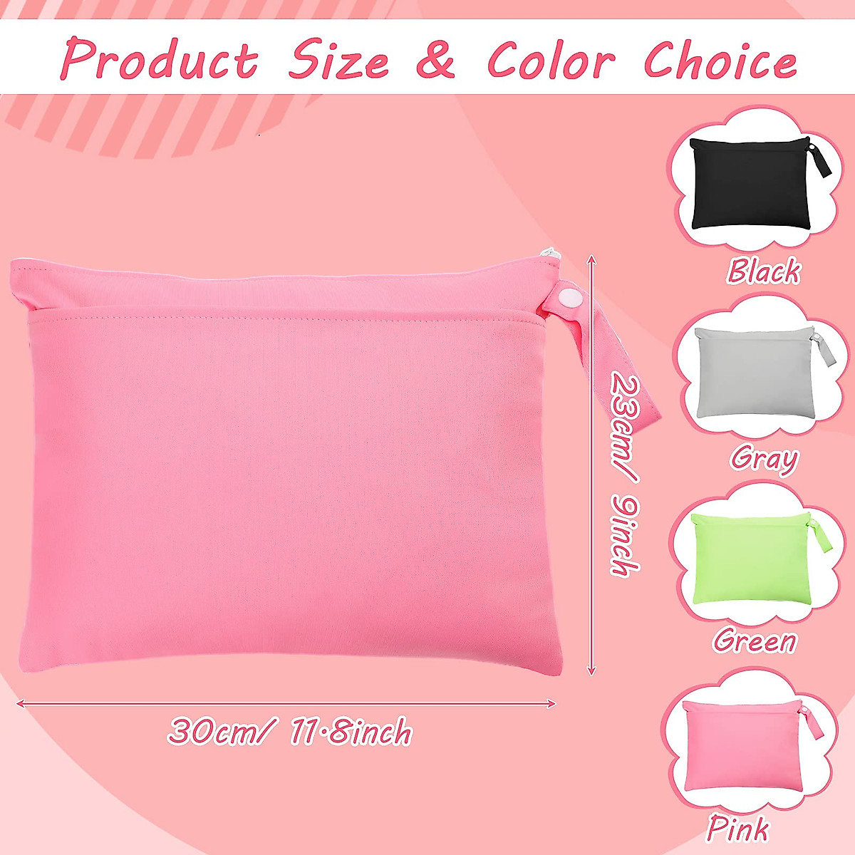 4 Pieces Wet Dry Bag for Baby Cloth Diapers Wet Diaper Bag Washable Travel Bags Reusable with 2 Pockets for Pool Yoga Gym Travel Beach Swimwear Clothes