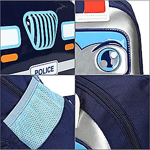 Russel Molly Kids Toddler Backpack for Boys, Police Car School Bag for Preschool, Daycare and Kindergarten (Navy)