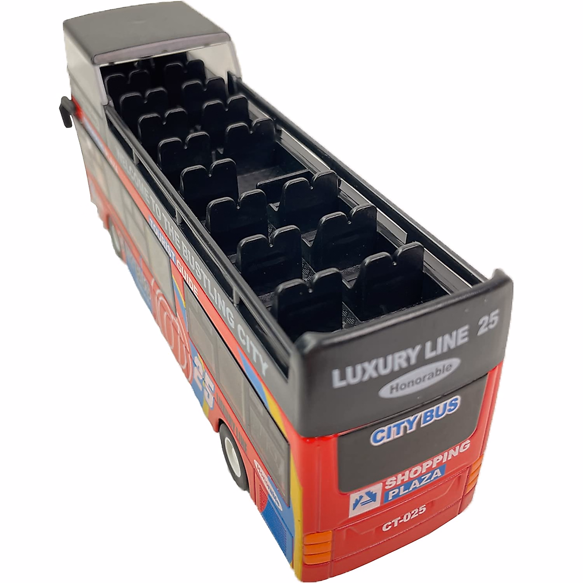 Liberty Imports 1:32 Scale Die Cast Sightseeing Tour Bus Toy Pull Back Vehicles | Mini Double Decker Tourist Open Top Bus Model Car | Pullback Action Toys with Lights and Music (Red)