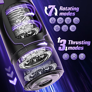 Automatic Male Masturbator, Sex Toy Male Masturbators Cup with 7 Rotating & 3 Thrusting Modes, 3D Realistic Electric Pocket Pussy Sex Toys for Men, Male Sex Toys with Suction Base