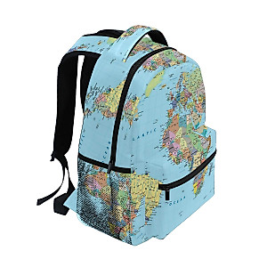 XLING Backpacks Geography World Map Plaid Multi Function College Canvas Book Bag Travel Hiking Camping Canvas Daypack