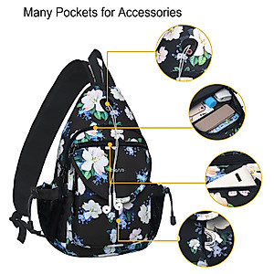 MOSISO Sling Backpack, Myrtle Flower Crossbody Travel Hiking Daypack Chest Bag with Anti-theft Pocket, Black
