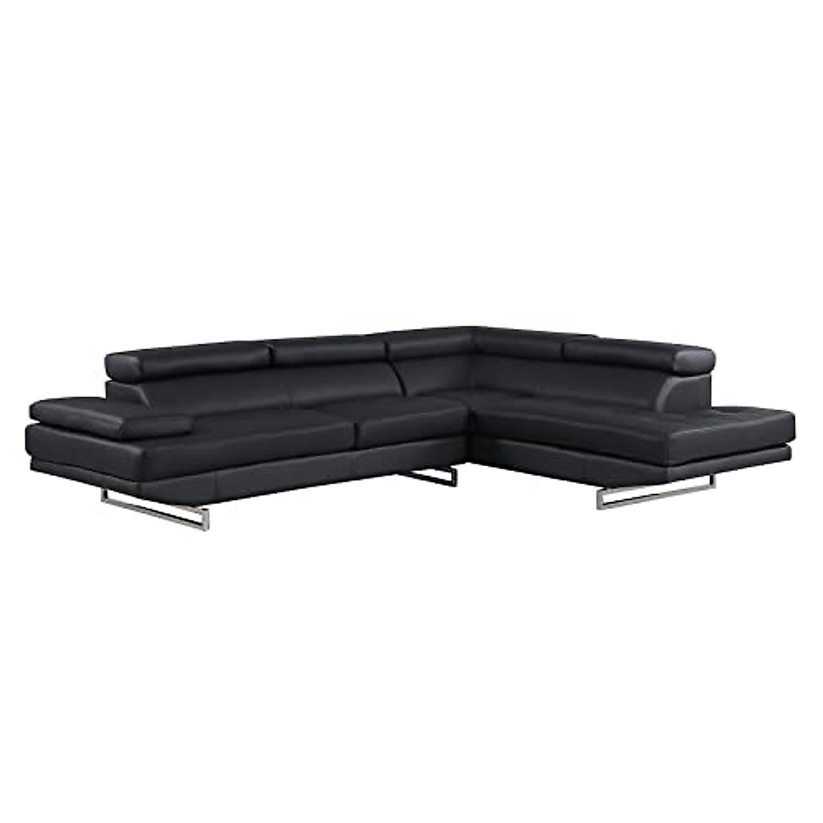Blackjack Furniture Union Modern Leather Air Tufted Living Room Right Facing Sectional, Black