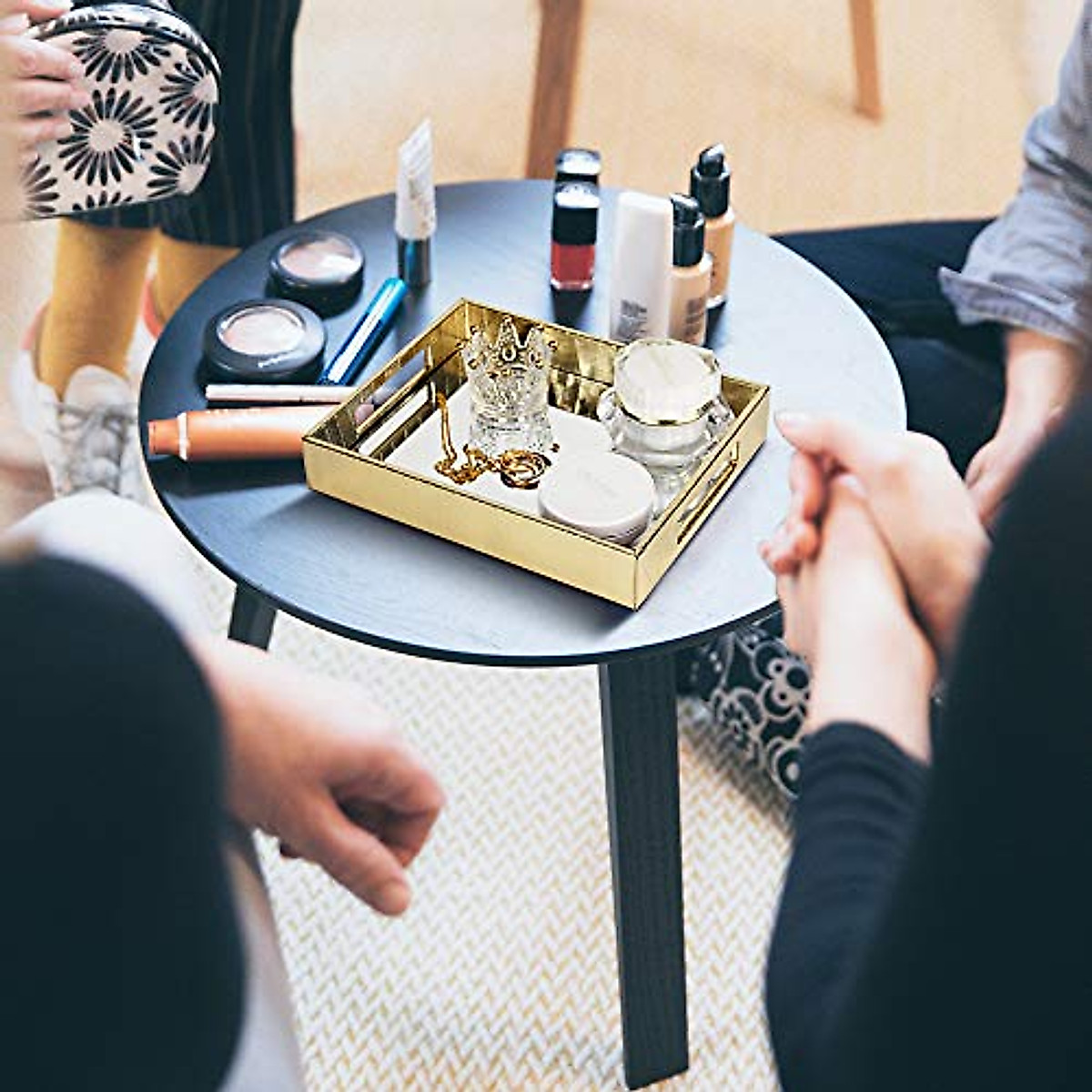 Vixdonos Decorative Mirror Tray,Gold Vanity Tray,Leather Catchall Organizer for Makeup,Perfume and Cosmetic on Dresser or Coffee Table(Small, Gold)