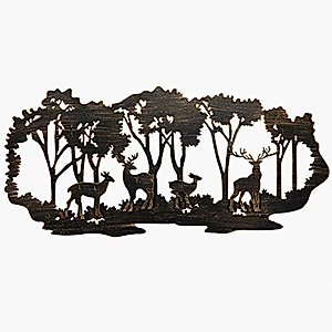 Juegoal Metal Wall Art-Deer in the Forest Wall Decor Hanging for Living Room, Bedroom, Bathroom Indoor Outdoor, 21 x 10 Inch