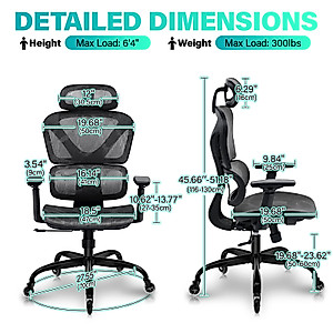 KERDOM Office Chair, Ergonomic Desk Chair, Comfy Breathable Mesh Task Chair with Headrest High Back, Home Computer Chair 5D Adjustable Armrests, Executive Swivel Chair with Roller Blade Wheels