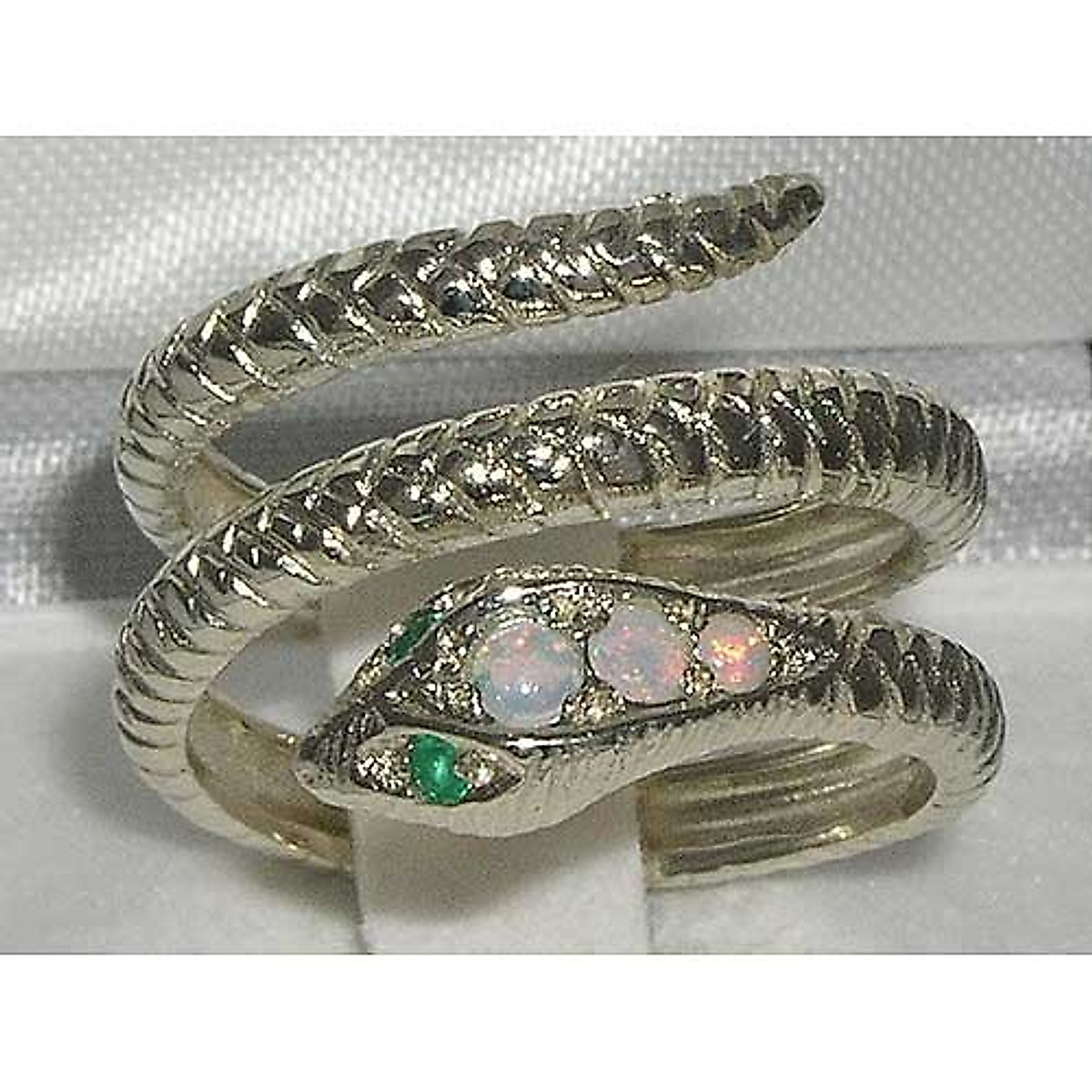 LetsBuyGold 925 Sterling Silver Natural Opal and Emerald Womens Promise Ring - Size 5.5