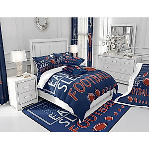 Feelyou Rugby Comforter Set Twin Size Football Field Coverlet Set for Kids Boys Girls Decor Ball Games Comforter Microfiber Navy Blue Quilt Set Bedroom Bedclothes