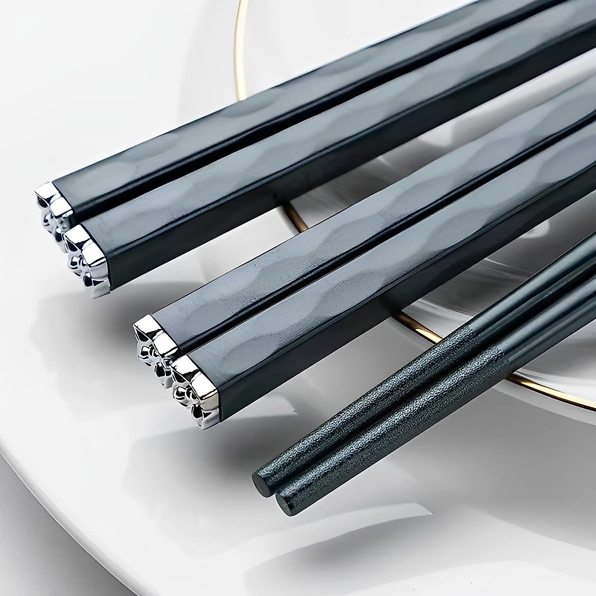 5 Pairs for Chopsticks Reusable, Fiberglass Chopsticks, Common Asian Home Gadgets, 9.56 Inch - Black, for Cooking Chopsticks, Non-Slip Lightweight and Easy to Use