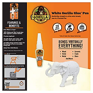 Gorilla White Gorilla Glue Pen, Waterproof Polyurethane Glue, .75 Ounce Precision Tip Bottle, White, (Pack of 1)