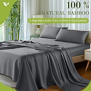 Shilucheng 6-Piece Sheets Set，Rayon Derived from 100% Bamboo_，Cooling & Soft Bed Sheets, Luxury Bedding Sheets & Pillowcases, 16 Inch Deep Pockets (King,Dark Grey)