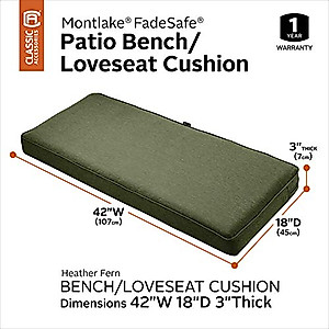 Classic Accessories Montlake FadeSafe Water-Resistant 42 x 18 x 3 Inch Outdoor Bench/Settee Cushion, Patio Furniture Swing Cushion, Heather Fern Green, Patio Loveseat Cushion