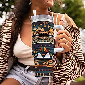 HULIBIN African Ethnic Pattern Print Double Deck Stainless Steel Travel Coffee Cup With Lid 40 Oz Ice Bully Cup