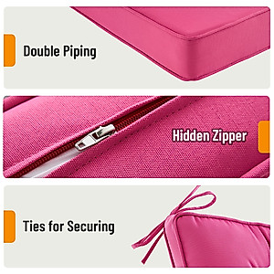 CAYIP Deep Seat Cushions for outdoor furniture,Extra Thick Seat:24"x24"x4",Tufted Low Back 22"x24"x6", Double Piping Removable Patio Chair Cushions with Ties, Fade Resistant,Pink
