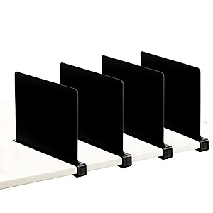 CY craft Acrylic Shelf Dividers for Closets,Wood Shelf Dividers, 4 PCS Black Shelf Separators,Perfect for Clothes Organizer and Bedroom Kitchen Cabinets Shelf Storage and Organization