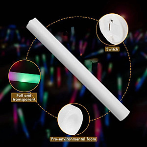 SHQDD100 PCS LED Foam Sticks, Bulk Foam Glow Sticks with 3 Modes Colorful Flashing, Glow in Dark Party Supplies, Glow Stick Bulk Party Pack for Wedding,Raves,Concert,Camping,Sporting Events,Pool Party
