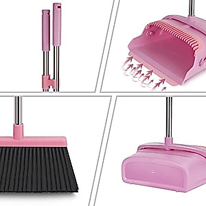 kelamayi Broom and Dustpan Set for Home, Broom and Dustpan Combo for Office, Stand Up Broom and Dustpan (Pink)