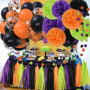 Halloween Party Decorations - Hocus Pocus Trunk Or Treat Car Decorations Kit for SUV Orange Black Purple Green Tissue Pom Pom Tassels Garlands Balloons for Halloween Birthday Baby Shower Decorations