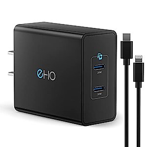Dual USB C Charger with Apple MFi Certified Lightning Cable, 40W(20W Max Each) USB C Cell Phone Wall Charger Fast Charger Block Compatible with iPhone 13/12/11, Airpods, iPad