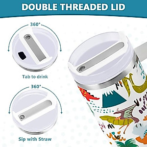 RPLIFE Cute Colorful Dinosaurs 40oz Tumbler with Handle, Stainless Steel Tumbler with Straw, Coffee Tumbler for Women