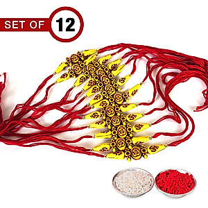 KSJONE Set of 12 Om Design Rakhi Thread, Rakhi for Brother, Raksha Bandha Gift for Your Brother, Rakhi Bracelet for Loving Sibling, Father, Bhabhi, Bhaiya with Roli Chawal (Design 2)