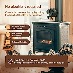 OCROUKI Heat Powered Wood Stove Fan，Magnetically Mounted Flue Pipe Fireplace Fan，4 Blades Silent Eco-Friendly Stove Fan for Home Wood Burning Stove，Helping to Circulate Heat