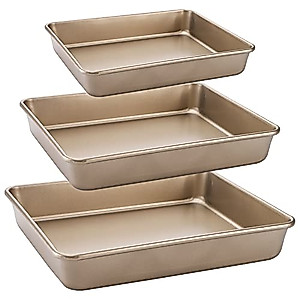 Dicunoy Set of 3 Baking Pans Set, Nonstick Rectangle Cake Baking Sheet for Oven, Bakeware Bread Pans, Heavy Duty Carbon Steel Bread Tray, Bake Mold Turkey Roasting Pan, 8,10,12 inch