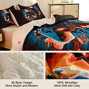 Cyusri Video Game Twin Size Comforter Set for Boys Kids Teens Gamepad Gaming Controller and Fire Pattern Bedding Set- 3 Piece Quilt with 2 Pillowcases (68"x90")