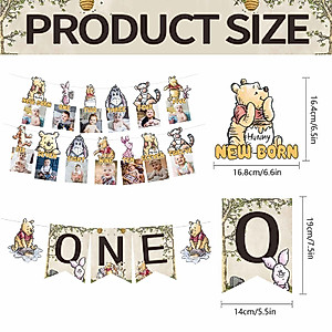 Bear Banner for Baby Shower Decorations, First Birthday Baby Photo Banner with Cute Picture Card Frames for Baby One Birthday Party Decorations