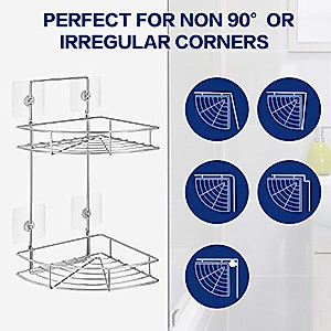 Oak Leaf Corner Shower Caddy, Shampoo Holder for Non 90° Corners, Bathroom Shower Organizer, Corner Shower Shelf, 2 Tier, Adhesive or Wall Mounted, Rustproof, Chrome Finished